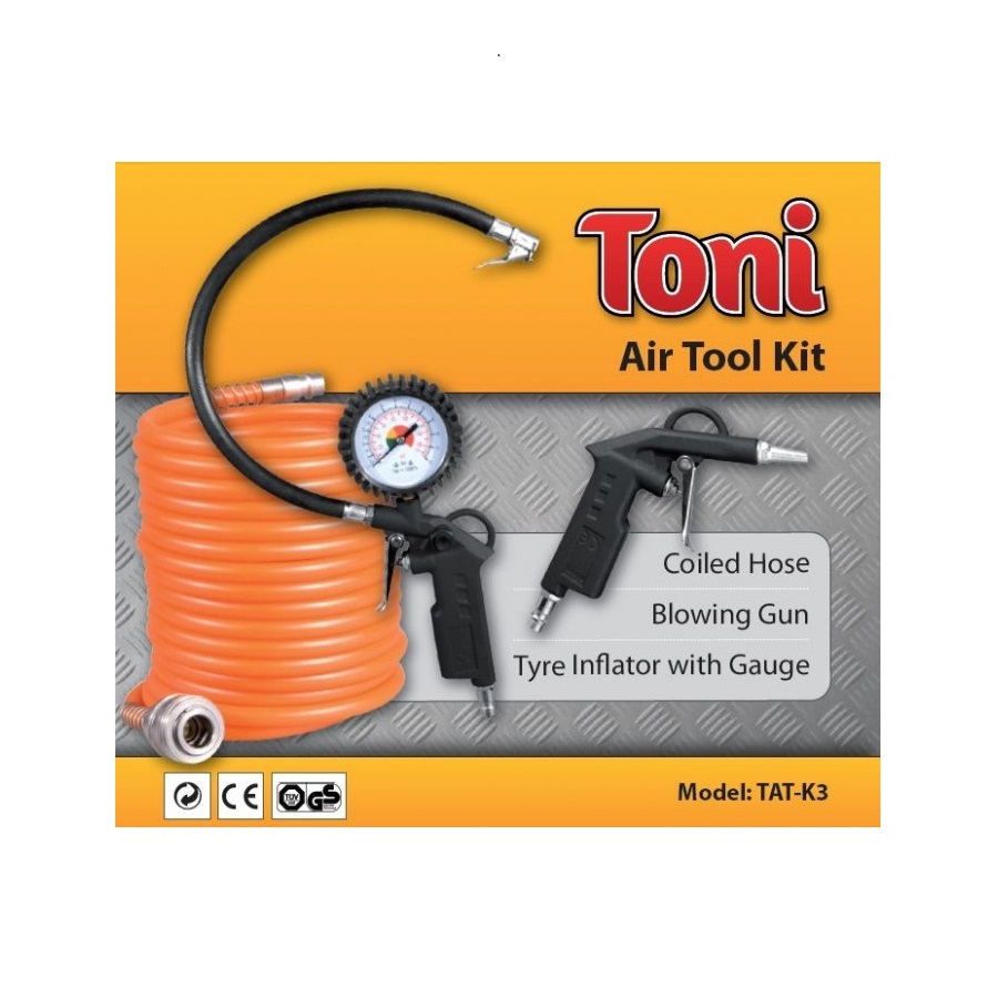 TONI - 3 Piece Compressor Kit, Blow Gun, Tyre Gauge, Coil Hose - TAT-K3 ...