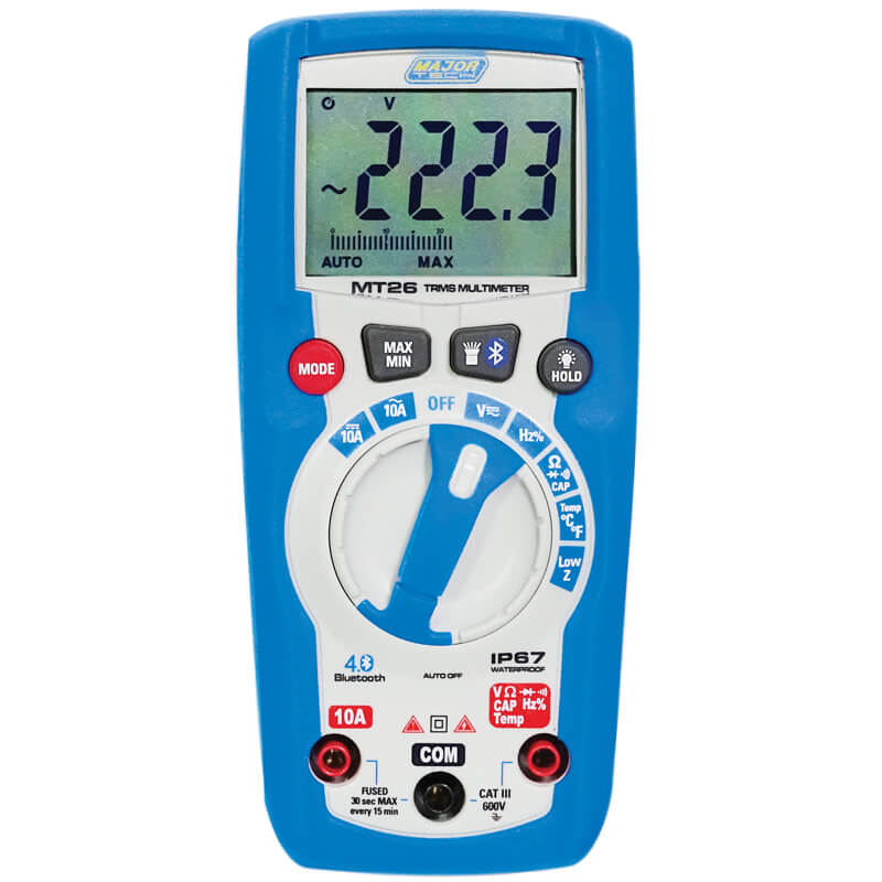 MAJOR-TECH - 600V AC/DC IP67 TRMS Bluetooth Multimeter, CAT III 600V ...