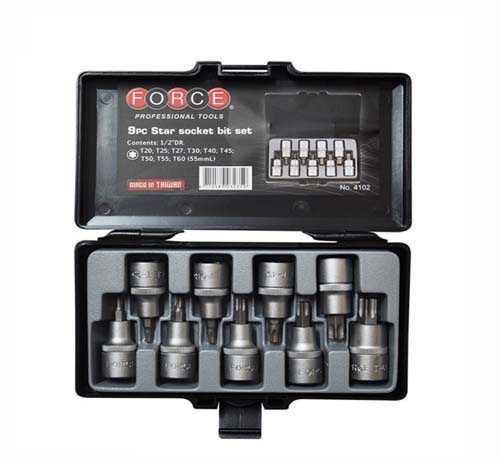 FORCE 1/2 DR 9PC SOCKET TORX BIT SET T20-T60 FO4102 - BR Trading