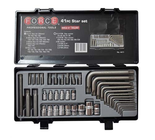FORCE 41PC STAR SET L KEYST9-T70 BITS T9-T70 STAR SOCKETE4-E20 + HOLDER ...